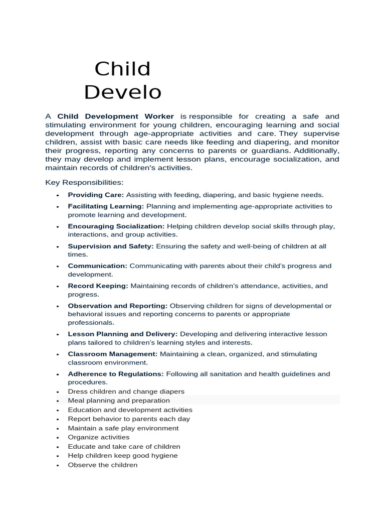 Day Care Job Decription | PDF
