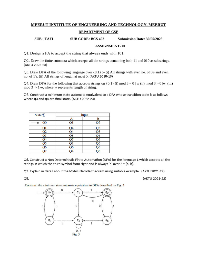 TAFL Assignment 1 2024-25 | PDF