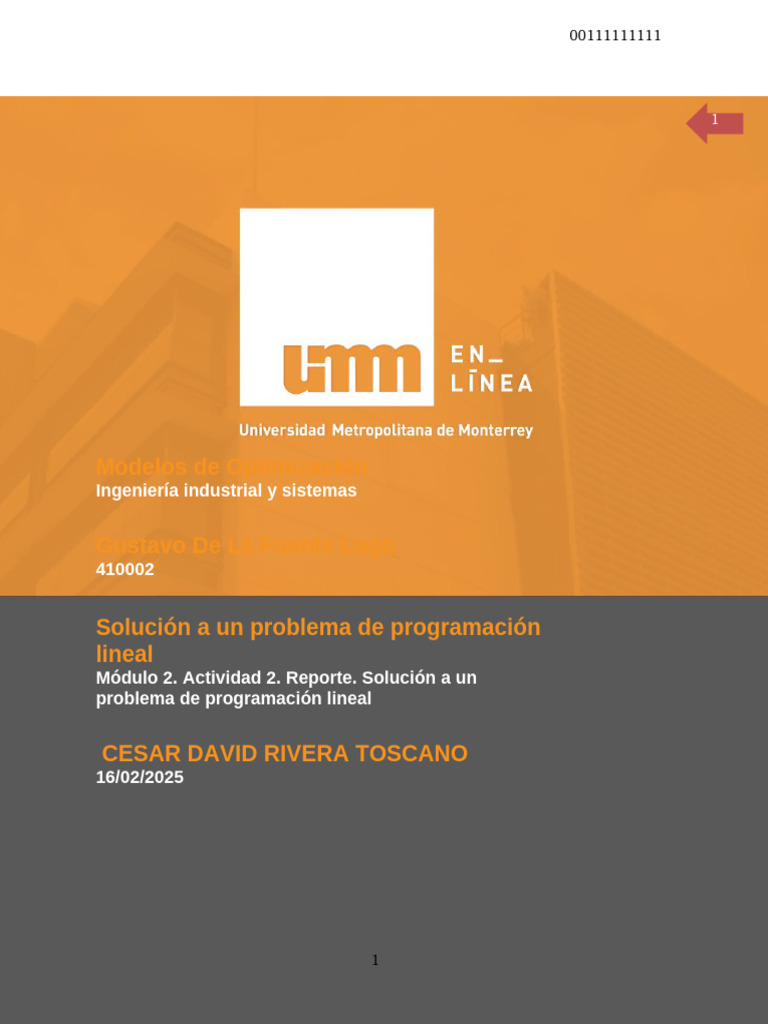 Módulo 2. Actividad 2. Reporte. Solución A Un Problema de Programación Lineal | PDF ...