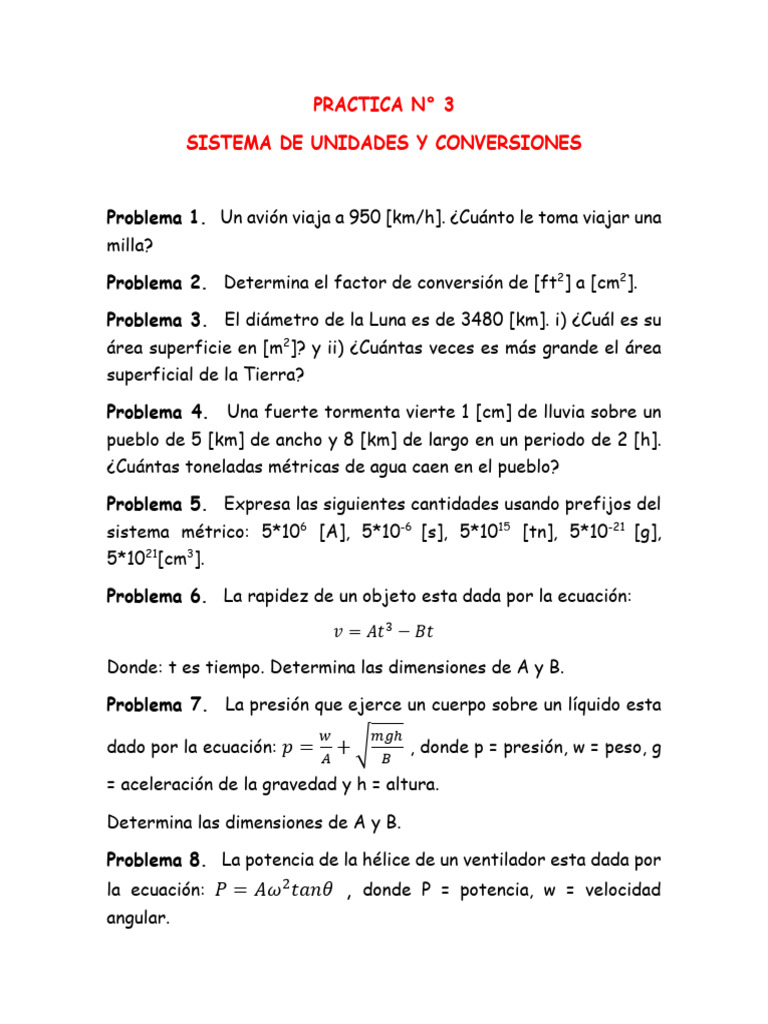 ANÁLISIS DIMENSIONAL Y SISTEMA DE UNIDADES - TRABAJO PRÁCTICO N° 3 | PDF