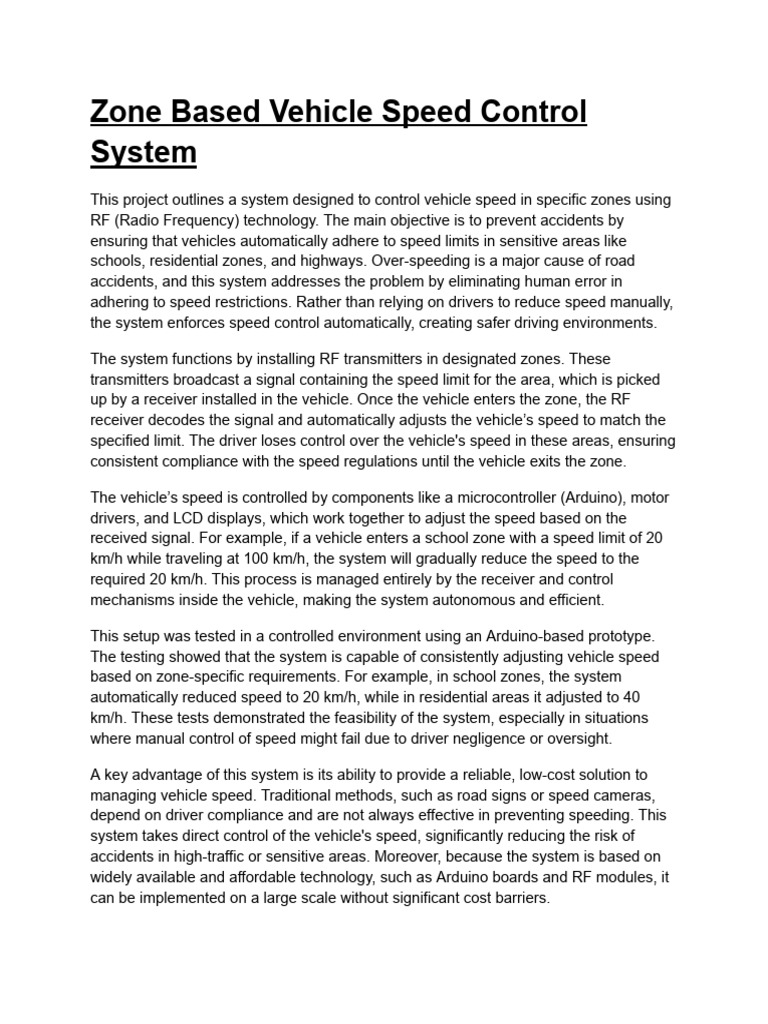 Zone Based Vehicle Speed Control System | PDF | Speed Limit ...