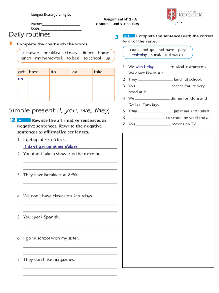 Assignment #1 - A Grammar and Vocabulary Date | PDF