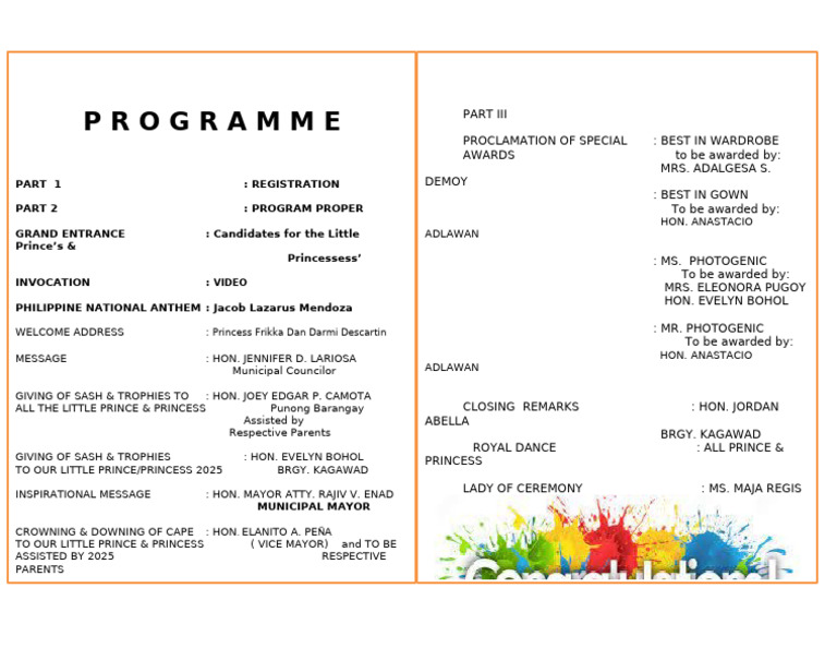 Prince and Princess Program 2 | PDF