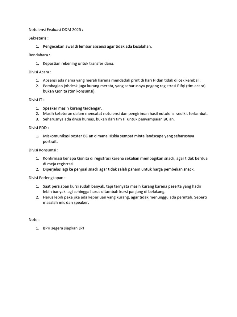 Notulensi Evaluasi DDM 2025 | PDF