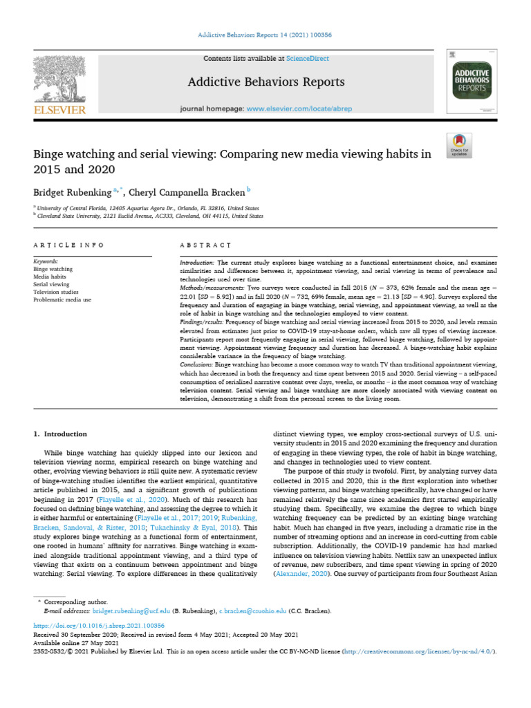 Binge Watching and Serial Viewing Comparing New Me | PDF | Habits ...