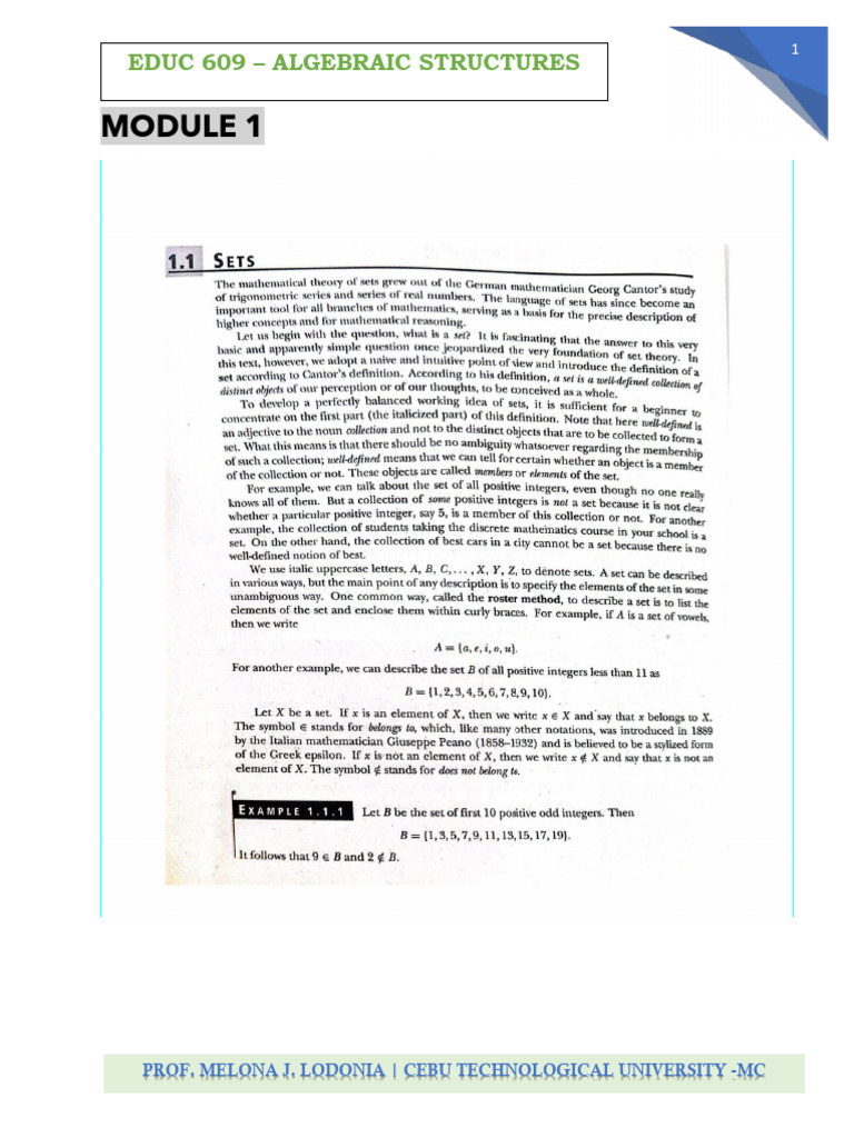 EDUC 609: Algebraic Structures Module | PDF