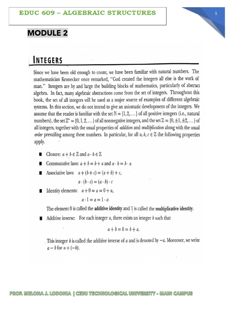 Module 2 - INTEGERS | PDF