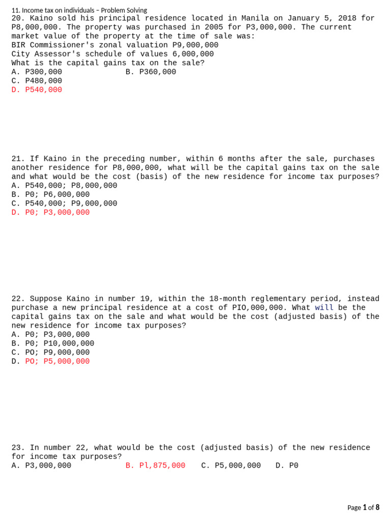 Income Tax On Individuals - Problem Solving | PDF | Taxes | Income Tax