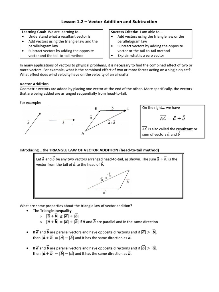 1.2 Vector Addition and Subtraction | PDF | Euclidean Vector | Classical Geometry
