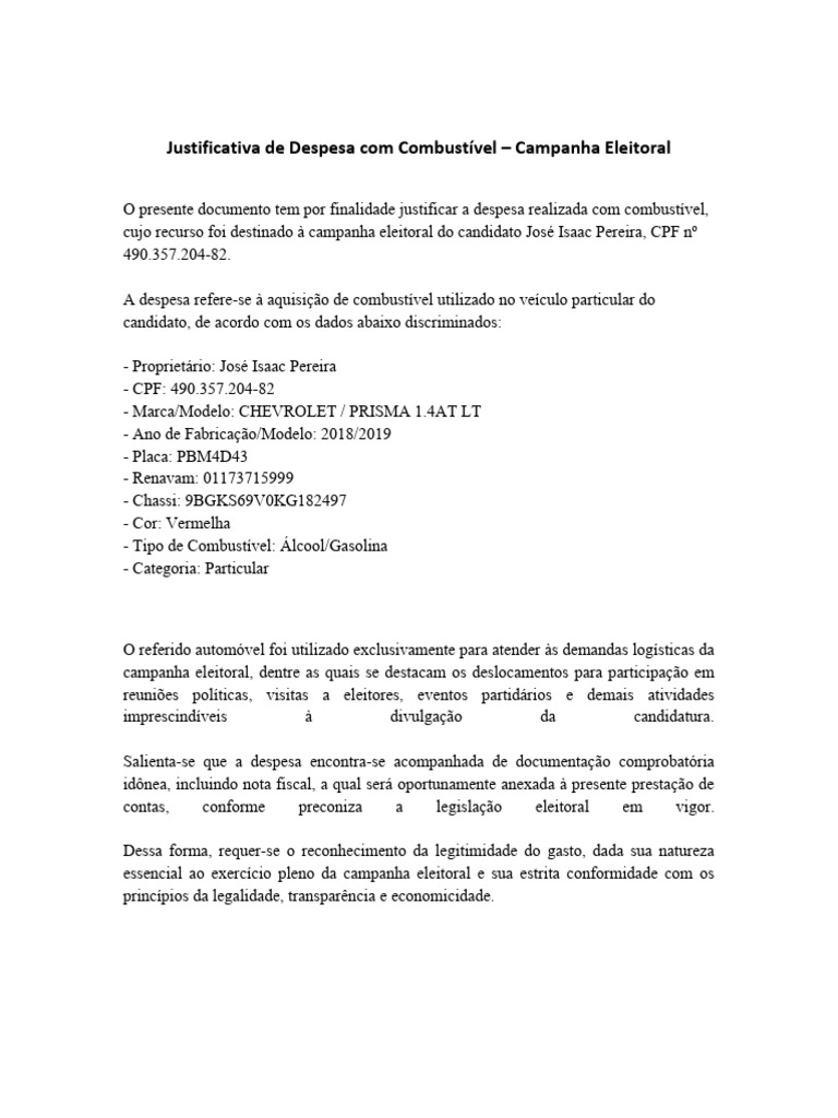 Modelo de Documento JUSTIFICATIVA JOSE ISAAC | PDF