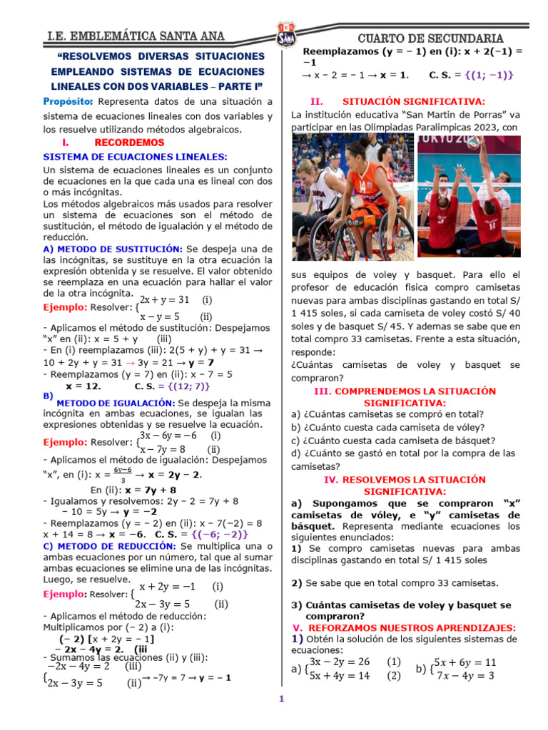 4to Ru-Sist. Ecuac. 2 Variables 2025 | PDF | Sistema de ecuaciones lineales | Ecuaciones