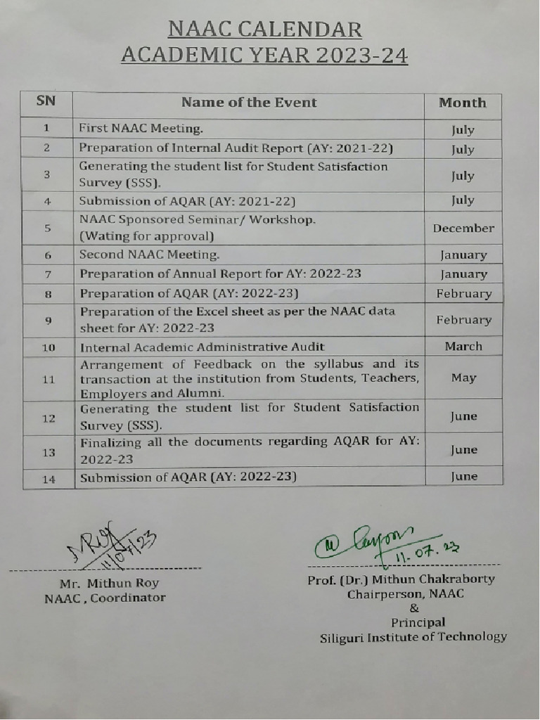 NAAC Calendar AY-2023-24 | PDF