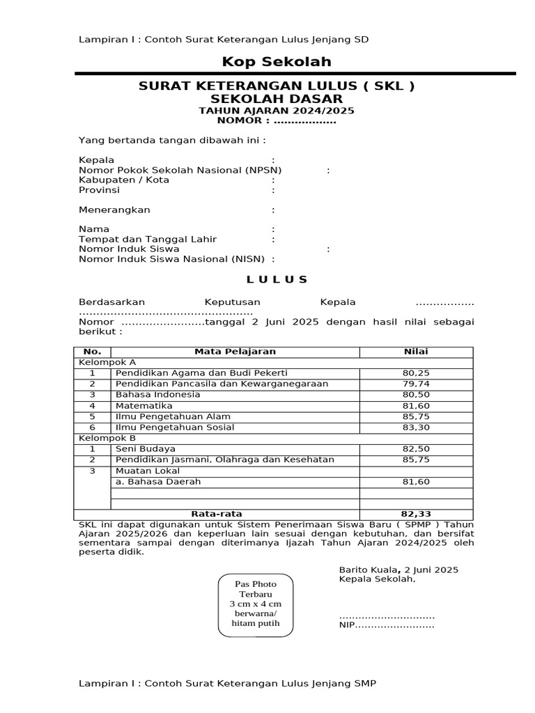Format SKL 2025 | PDF