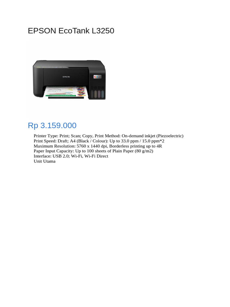 Epson L3250 Printer Specifications | PDF