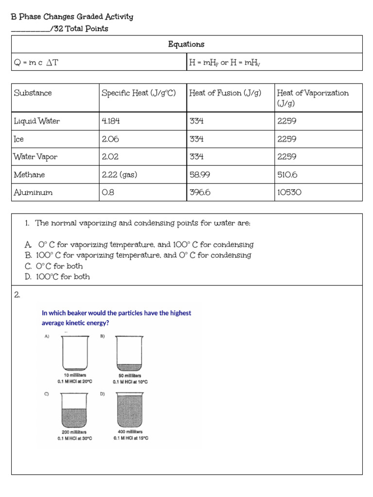 Phase Change Practice Test, Physical Science | PDF | Melting Point ...