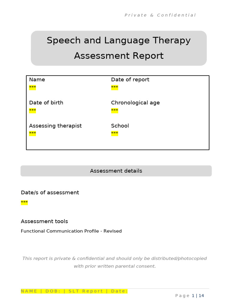 FCP-R Assessment Report Summary | PDF | Communication | Speech