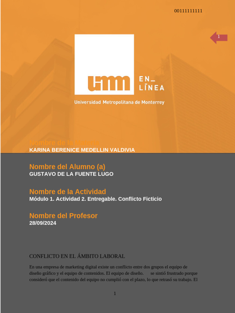 Módulo 1. Actividad 2. Entregable. Conflicto Ficticio | PDF | Diseño