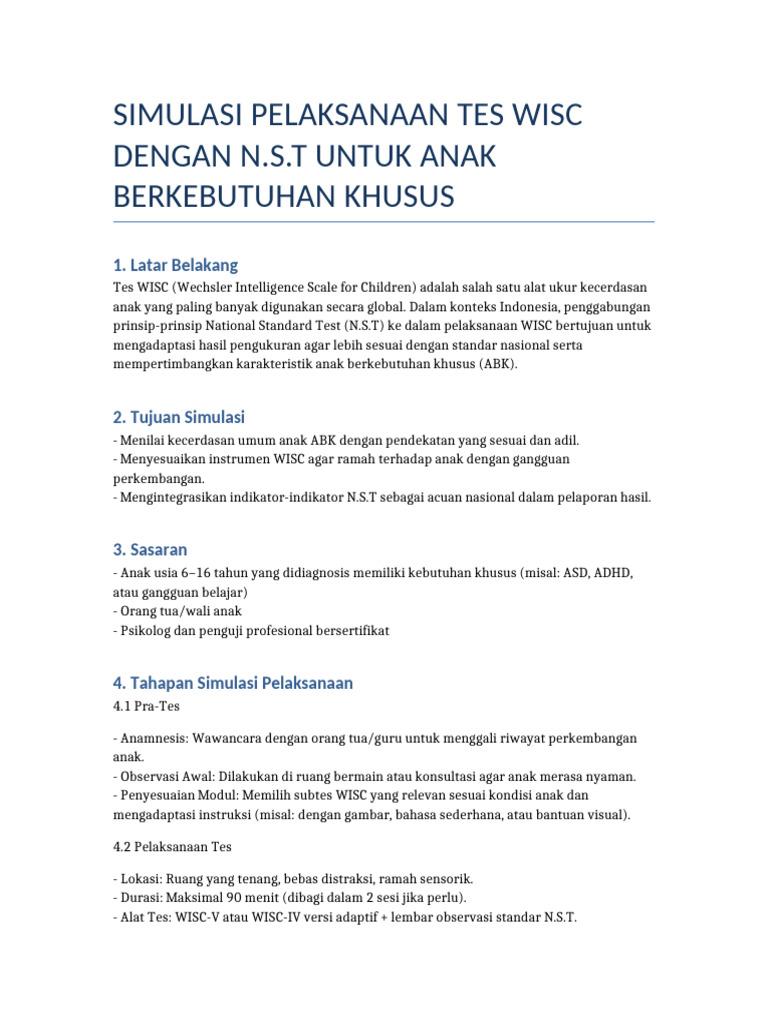 Simulasi Tes WISC Dengan NST ABK Lengkap | PDF