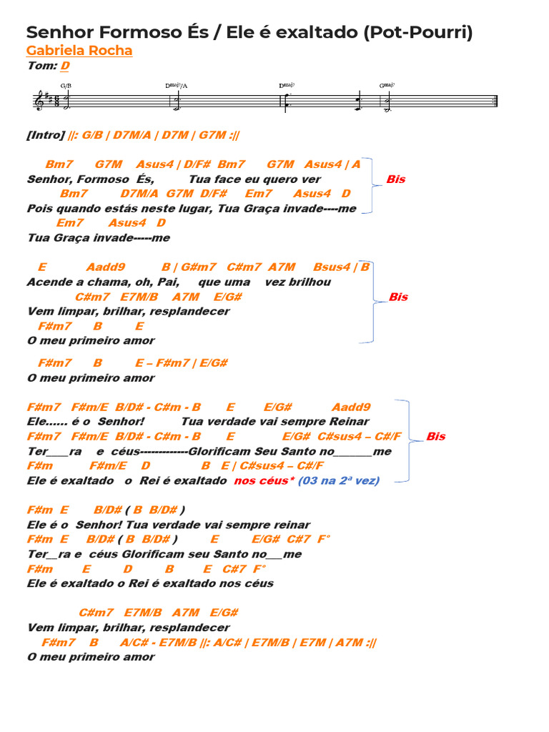 Senhor Formoso És - Letra e Cifras | PDF