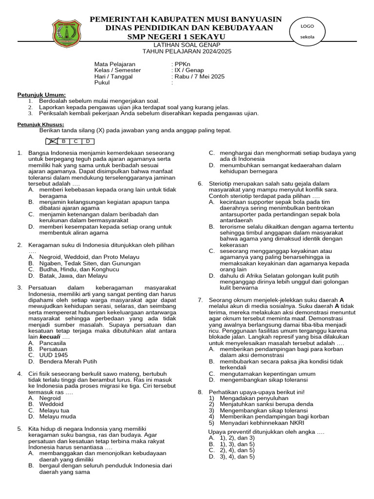 Soal Latihan Kelas 9 Genap 24-25 | PDF
