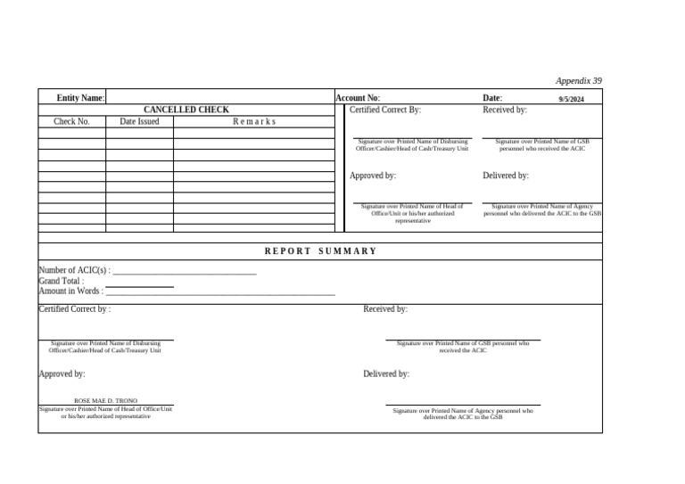 Sample Cancelled Check Report | PDF
