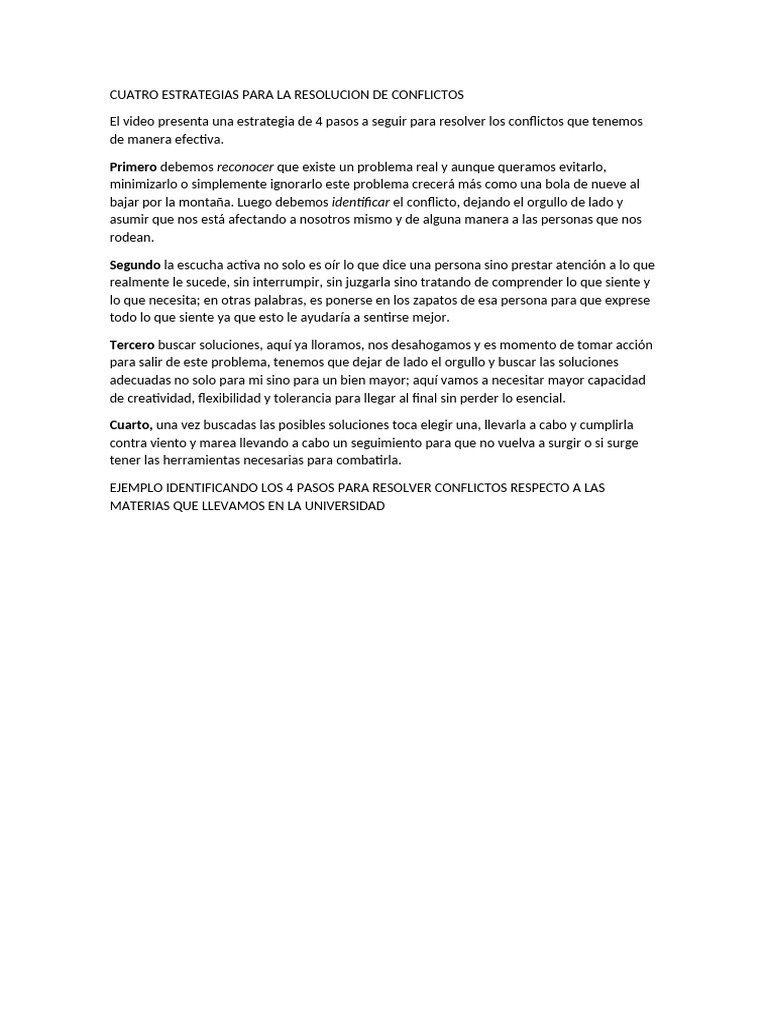 Cuatro Estrategias para La Resolucion de Conflictos | PDF