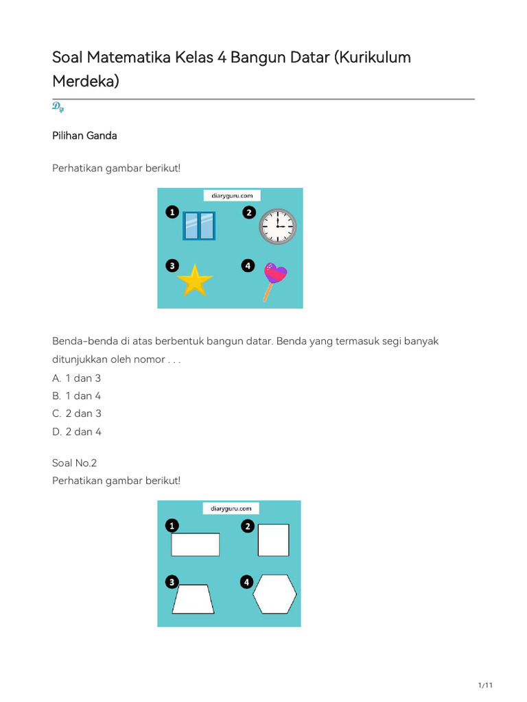 Diaryguru.com-Soal Matematika Kelas 4 Bangun Datar Kurikulum Merdeka (2) | PDF