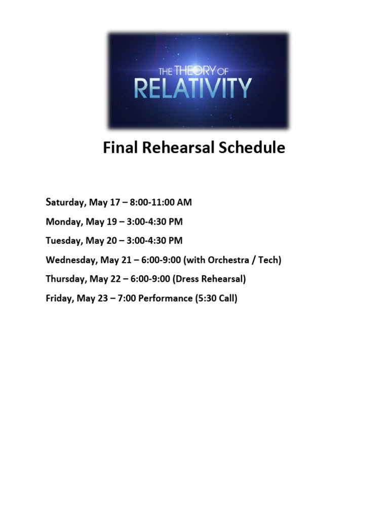 Final Rehearsal Schedule 2023 | PDF