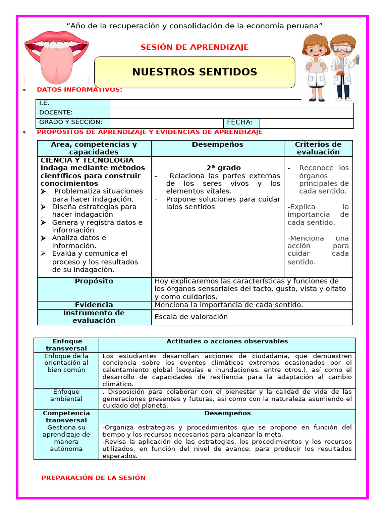 2º U3 s2 Sesion d3 CT Los Sentidos Maestras de Primaria Del Peru | PDF ...