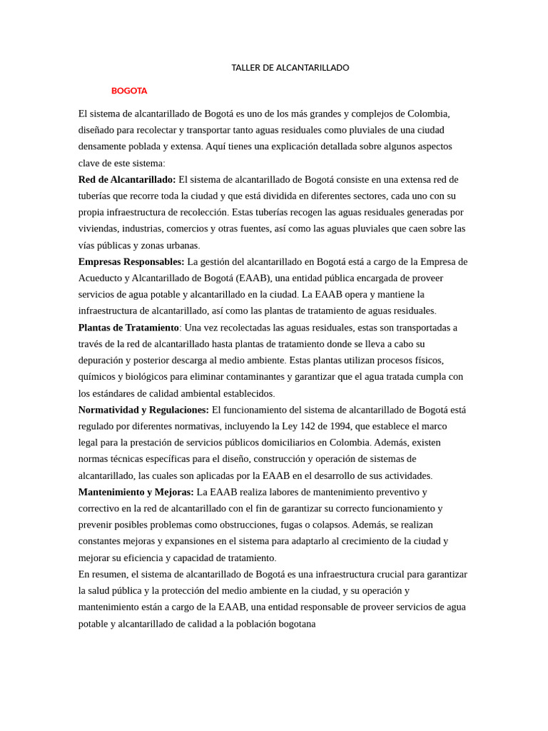 Taller de Alcantarillado | PDF | Alcantarillado | Tratamiento de aguas residuales