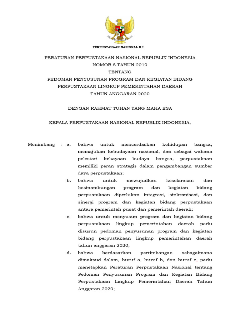 PerKa 8 2019 Pedoman Penyusunan Program Dan Kegiatan Bidang ...