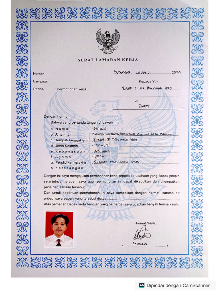 Surat Lamaran Muhlis | PDF