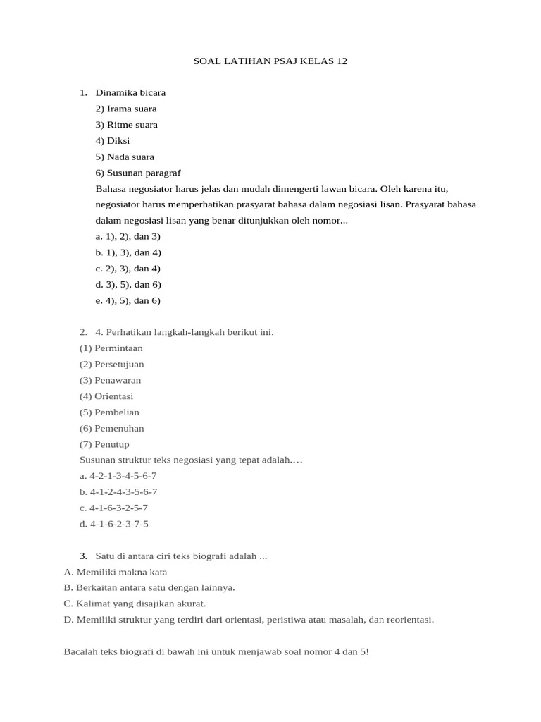 Soal Latihan Psaj Kelas 12 | PDF