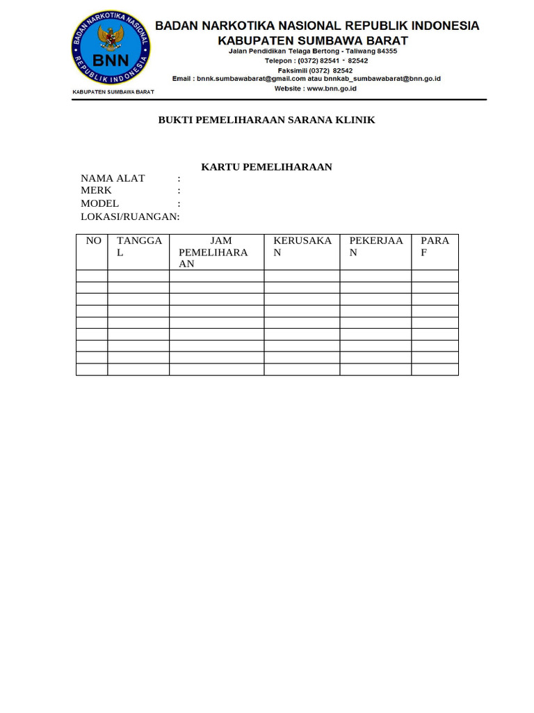 Form Bukti Pemeliharaan Sarana | PDF