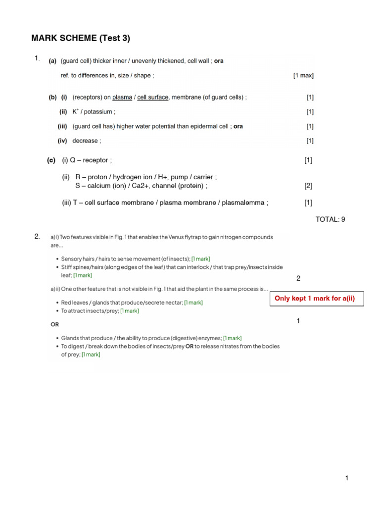 Test 3 Mark Scheme - 250109 - 115311 | PDF