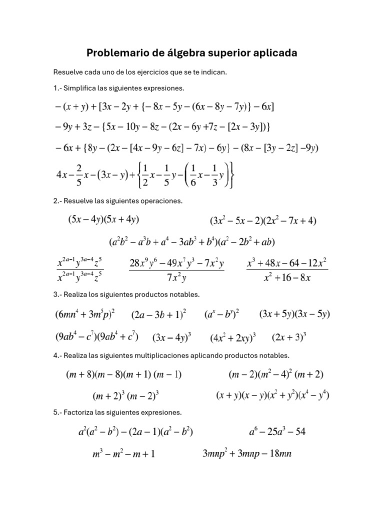 Problemario de Álgebra Superior Aplicada | PDF