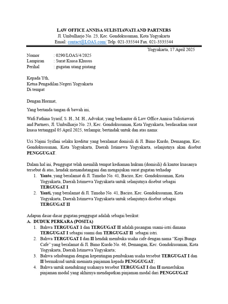 Surat Gugatan Perdata | PDF