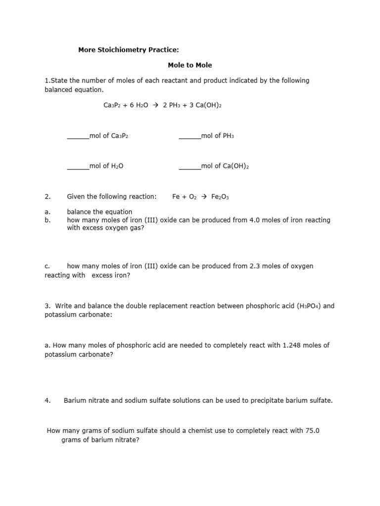 More Stoichiometry Practice | PDF