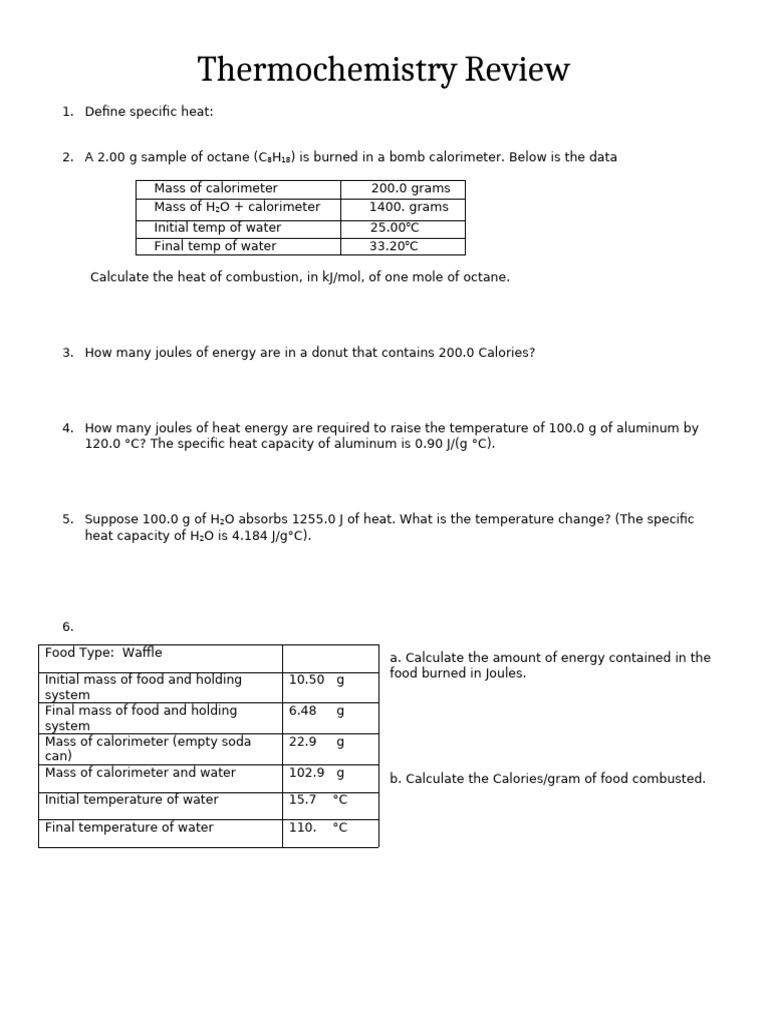 Thermochemistry PT 2 Test Review | PDF | Water | Heat