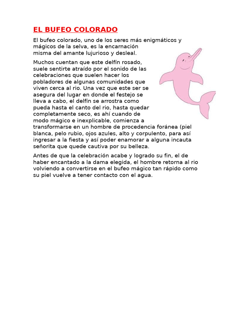 La Leyenda del Bufeo Colorado | PDF