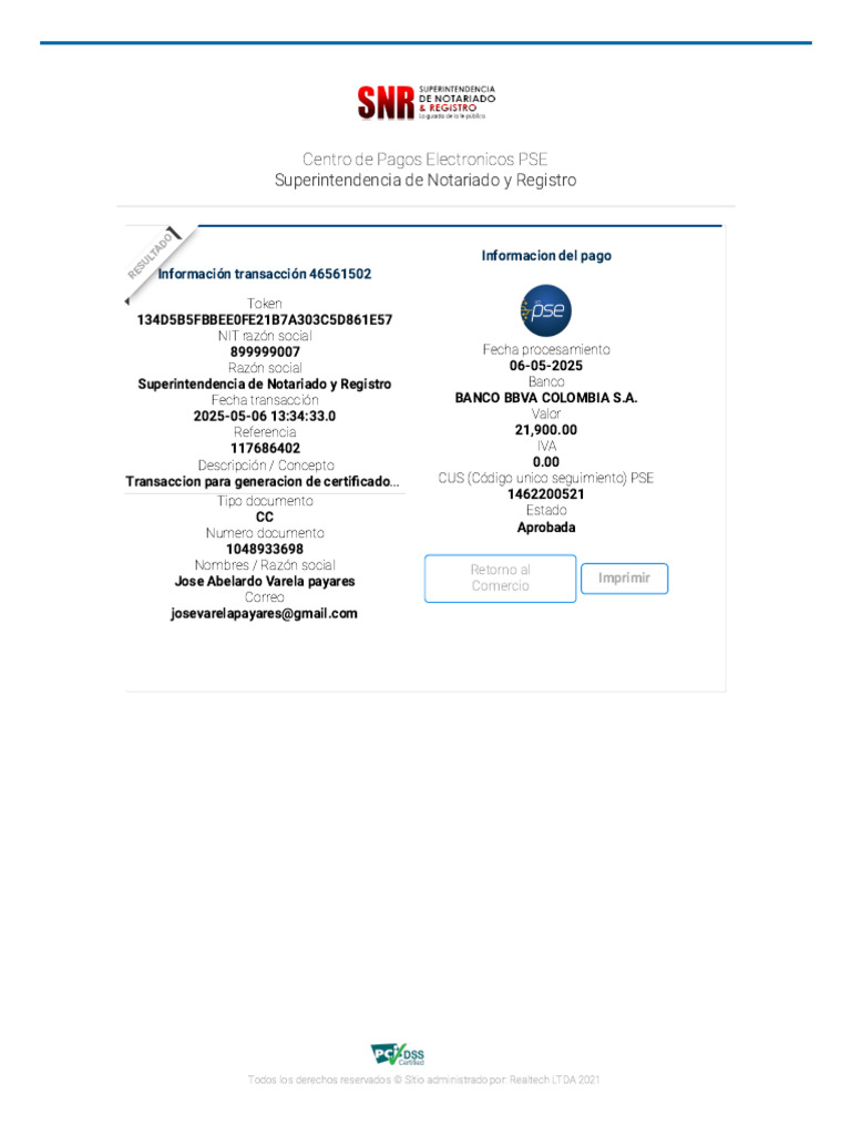 Pasarela de Pagos - Realtech LTDA - Resulado Transaccion | PDF
