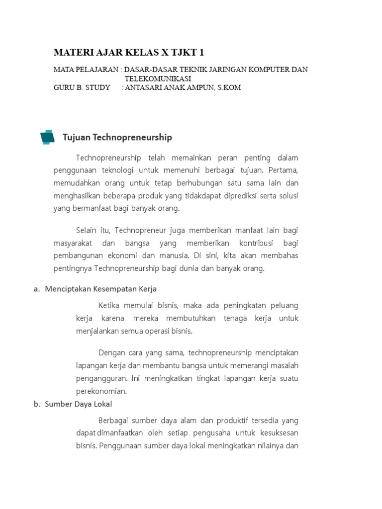 Materi Ajar Kelas X TJKT 1 | PDF