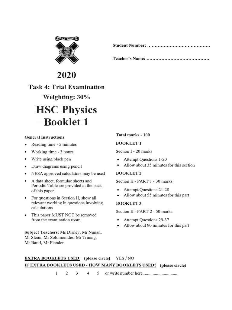 2020 PHYSICS - Knox Grammar - HSC Trial Paper | PDF | Redshift | Force