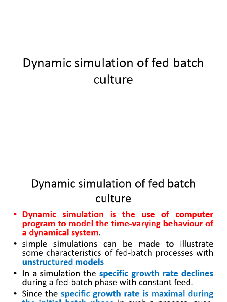 Dynamic Simulation of Batch, Fedbatch and Continuous Culture | PDF | Applied Mathematics