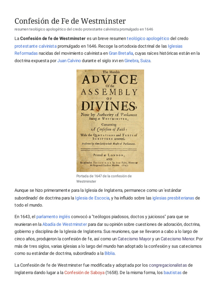 Confesión de Fe de Westminster - Wikipedia, La Enciclopedia Libre | PDF ...