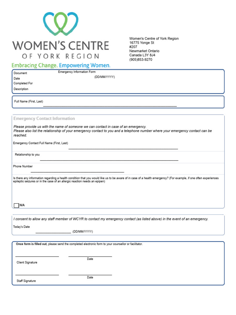 Emergency Information Form Fillable PDF | PDF
