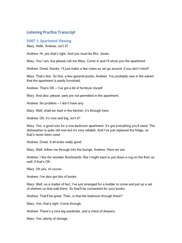 Listening Practice Transcript | PDF