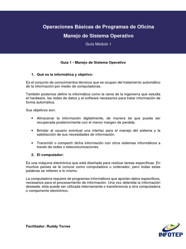 Guía Módulo 1 - Manejo de Sistema Operativo - Imp | PDF | Hardware de ...
