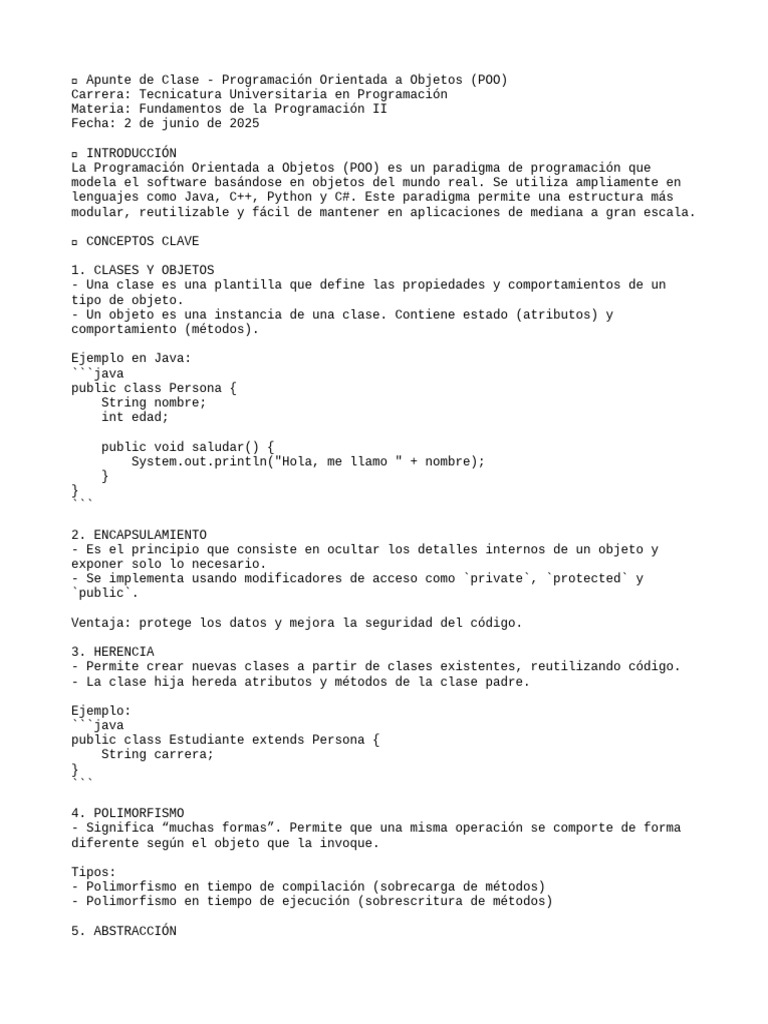 Nota1 POO | PDF | Objeto (informática) | Programación orientada a objetos