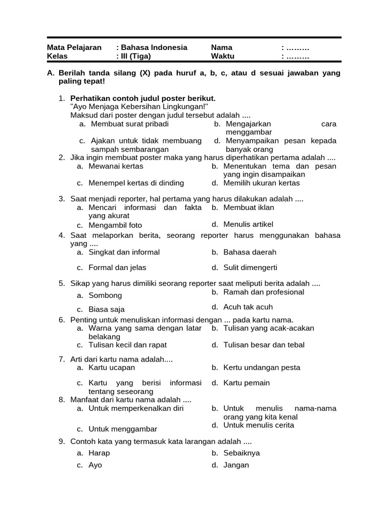 Naskah SAT Bhs. Indonesia Kls 3 | PDF